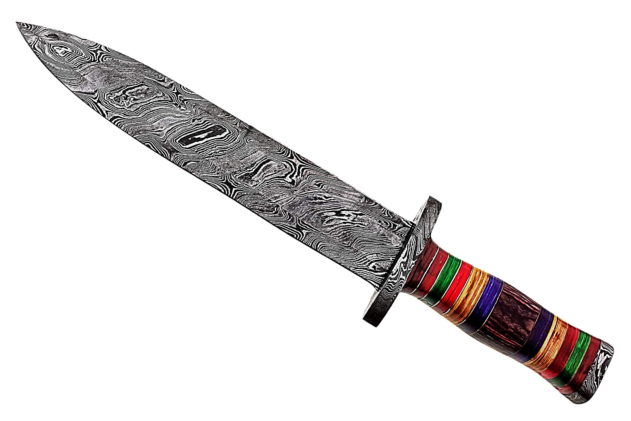 Damascus Steel Hunting Knife - Fixed Blade Knives with Sheath - Firm Grip Handle Made of Rose Wood (MD)