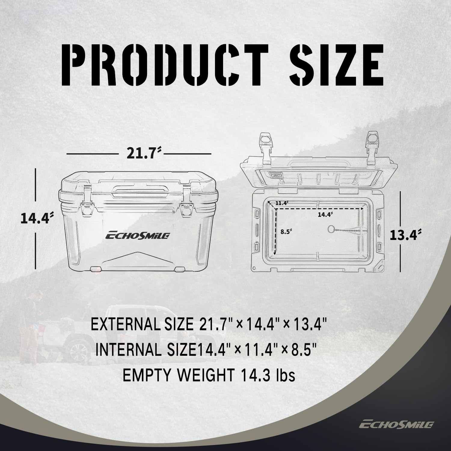 EchoSmile Insulated Portable Cooler 12/18/25 Qt, Rotomolded Cooler with Sealing Ring, Lightweight Ice Chest Box, Hard Cooler for BBQ, Beach, Drink, Camping, Picnic