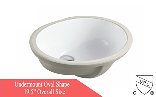 KINGSMAN 19" Classic Oval Modern Undermount Vitreous Ceramic Overflow Lavatory Vanity Bathroom Single Bowl Vessel Sink - Pure White (19.5 INCH)