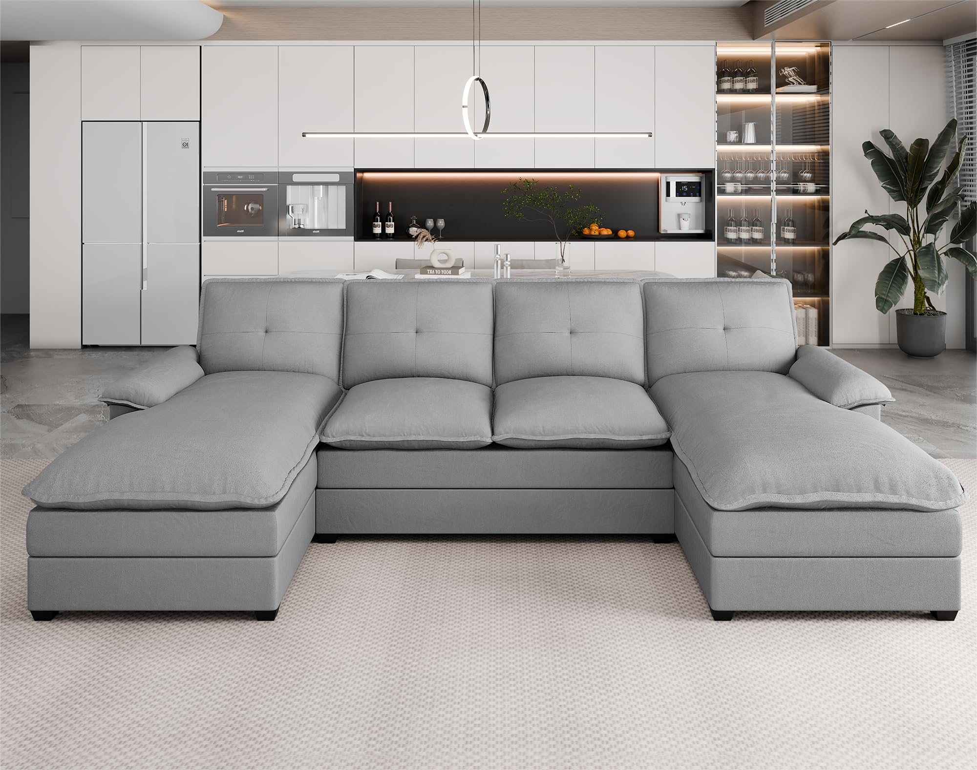 JAMFLY Sectional Couches for Living Room, U-Shaped Couch 4 Seat Sofas with Double Chaises, Modular Sectional Sofa Set for Apartment Furniture for Apartment, Light Grey