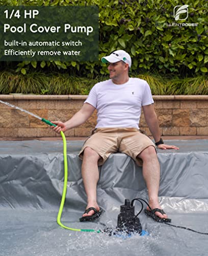 FLUENTPOWER Automatic Pool Cover Pump, 1/4 HP 2310GPH Submersible Water Removal Pump, with Check Valve Adapter, for Swimming Pool, Hot Tub, Boat Covers, Water Beds, Rooftop, Shallow Pit Water