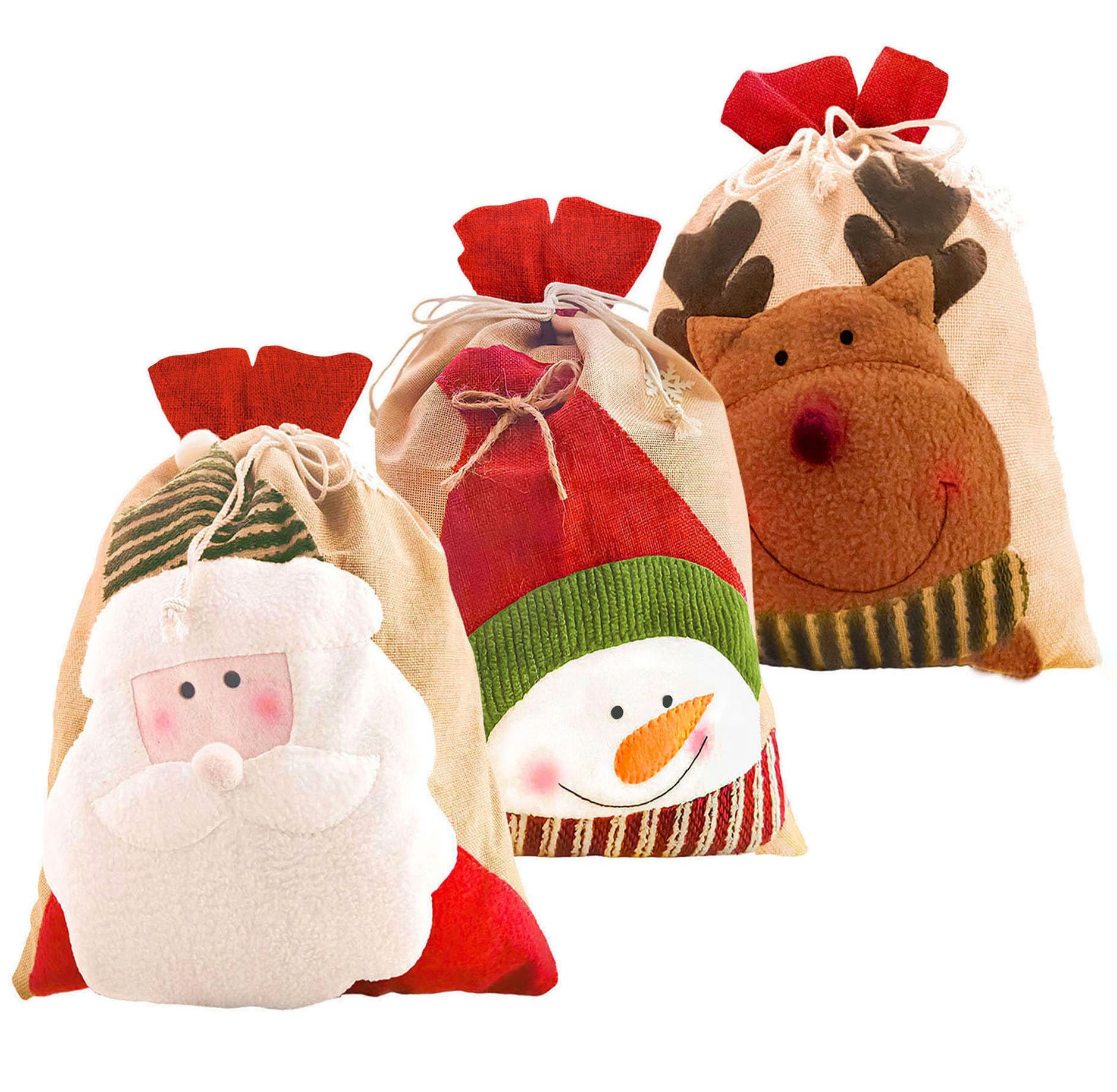 ECLAVIOS Santa Sacks Drawstring Christmas Bags, Large Cloth Christmas Gift Doll Bags, 19.7"x13.5" Reusable Christmas Xmas Holiday Gift Sacks (3PCS)