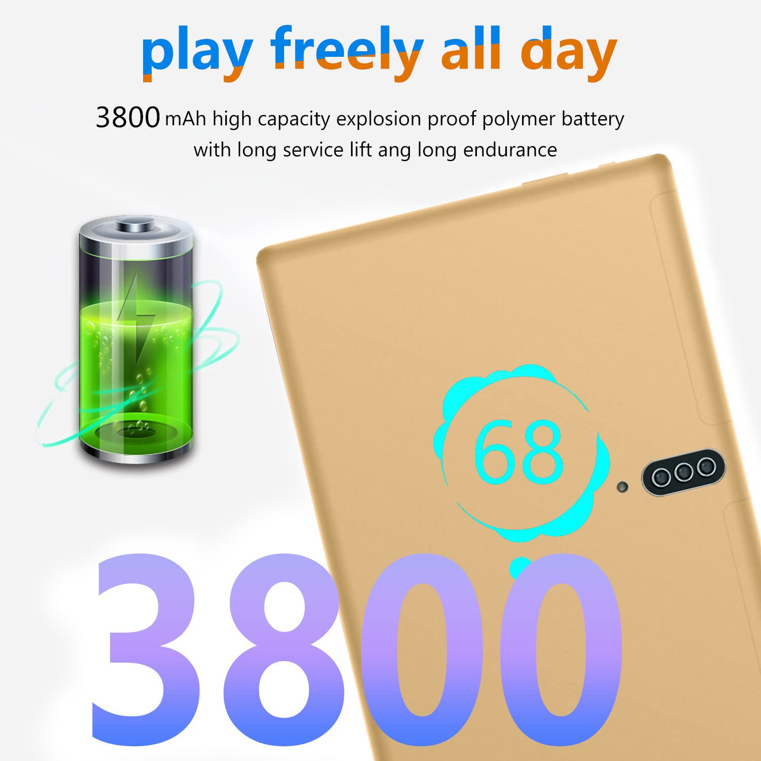 Idoravan Tablet 10 Inch Android Tablets, 16GB ROM 256GB Expand，3800mah Battery, 1GB RAM Tableta, Dual Camera WiFi BT 10.1'' IPS HD Touch Screen, 10IN Tabletas (Gold)