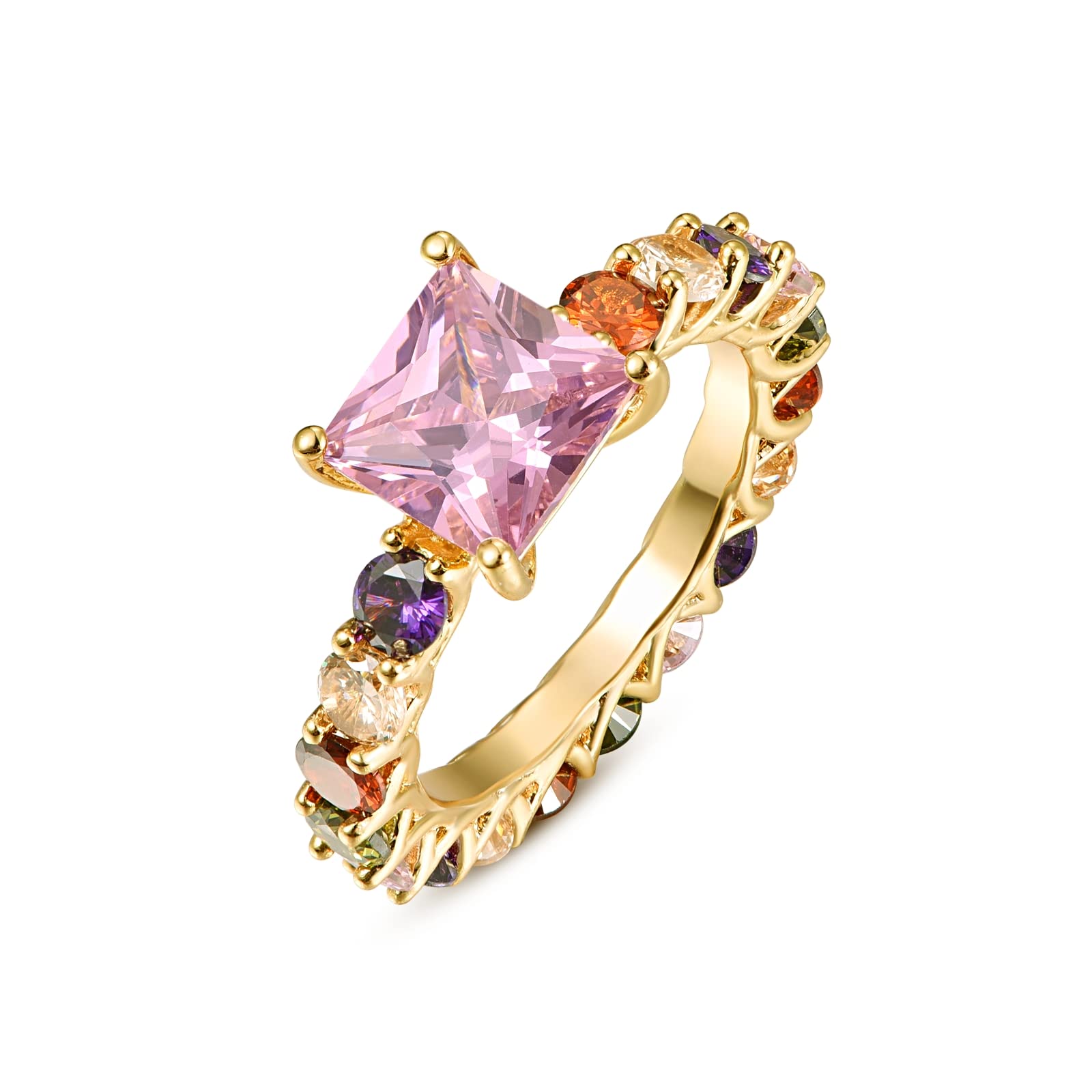 Engagement Ring 14K Gold Plated Cubic Zirconia Promise Halo wedding Rings for Women (Multicolor, 7)