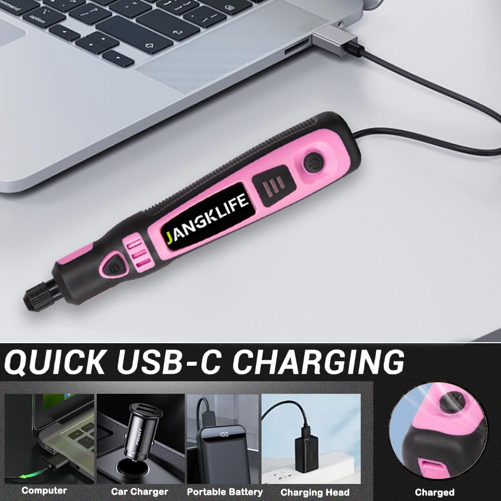 JANGKLIFE Mini Cordless Rotary Tool Kit, 3-Speed Adjustable and USB Rechargeable with 41 Accessories for Sanding, Polishing, Drilling, Etching, Engraving, DIY Crafts