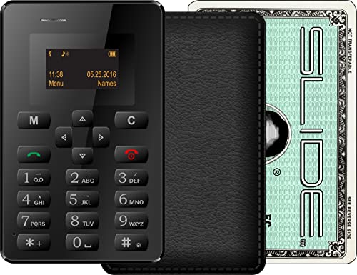 Slide Wallet Size Unlocked Mini Cell Phone Worldwide 2G GSM Service, Black/Silver