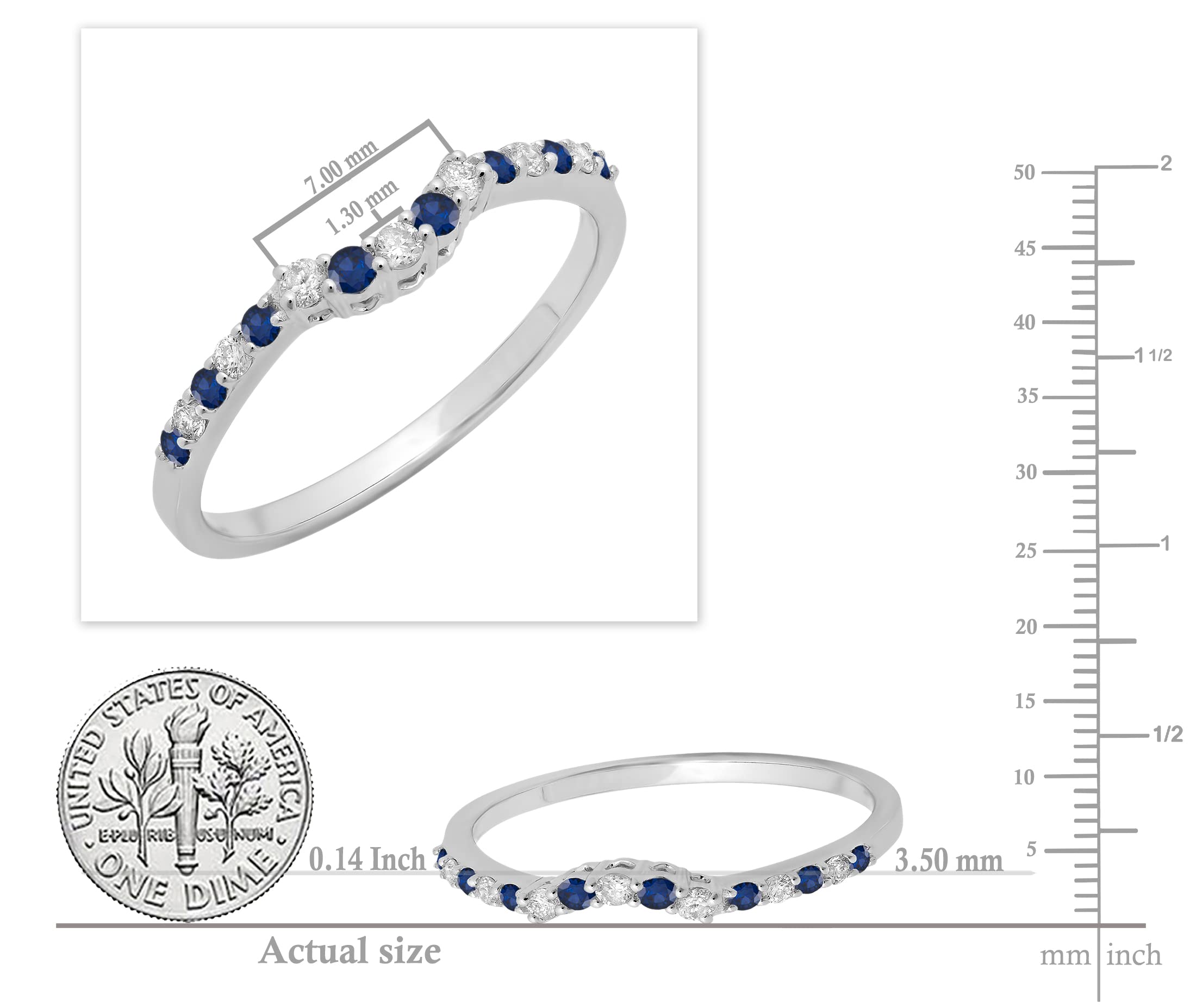 Dazzlingrock Collection Alternating Round Blue Sapphire & White Diamond Contour Wedding Stackable Ring for Her in 14K White Gold Size 5.5