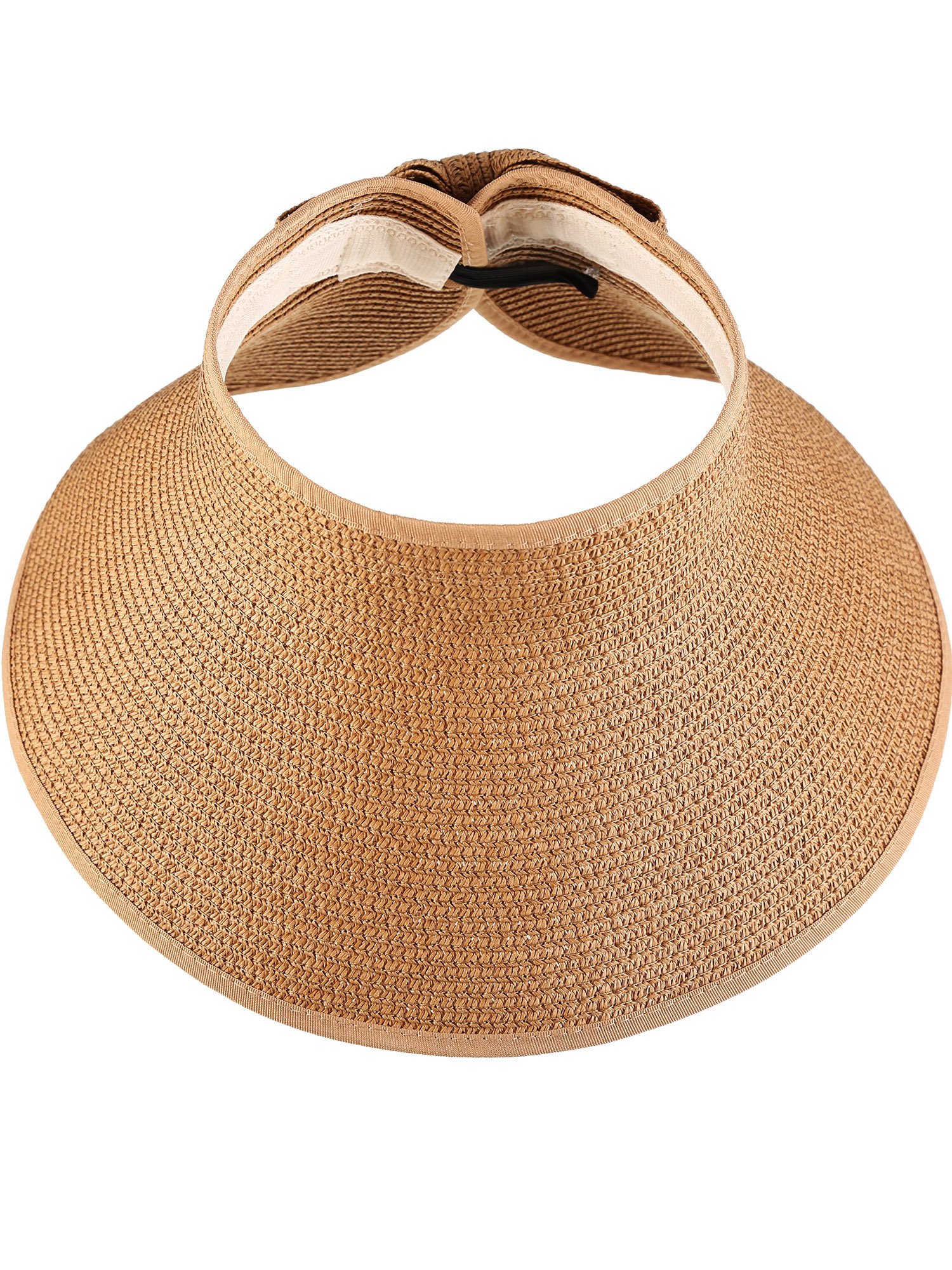 HESTYA Women's Wide Brim Straw Sun Visor Hat Foldable Roll-up Summer Beach Hat Open Top Hat Packable