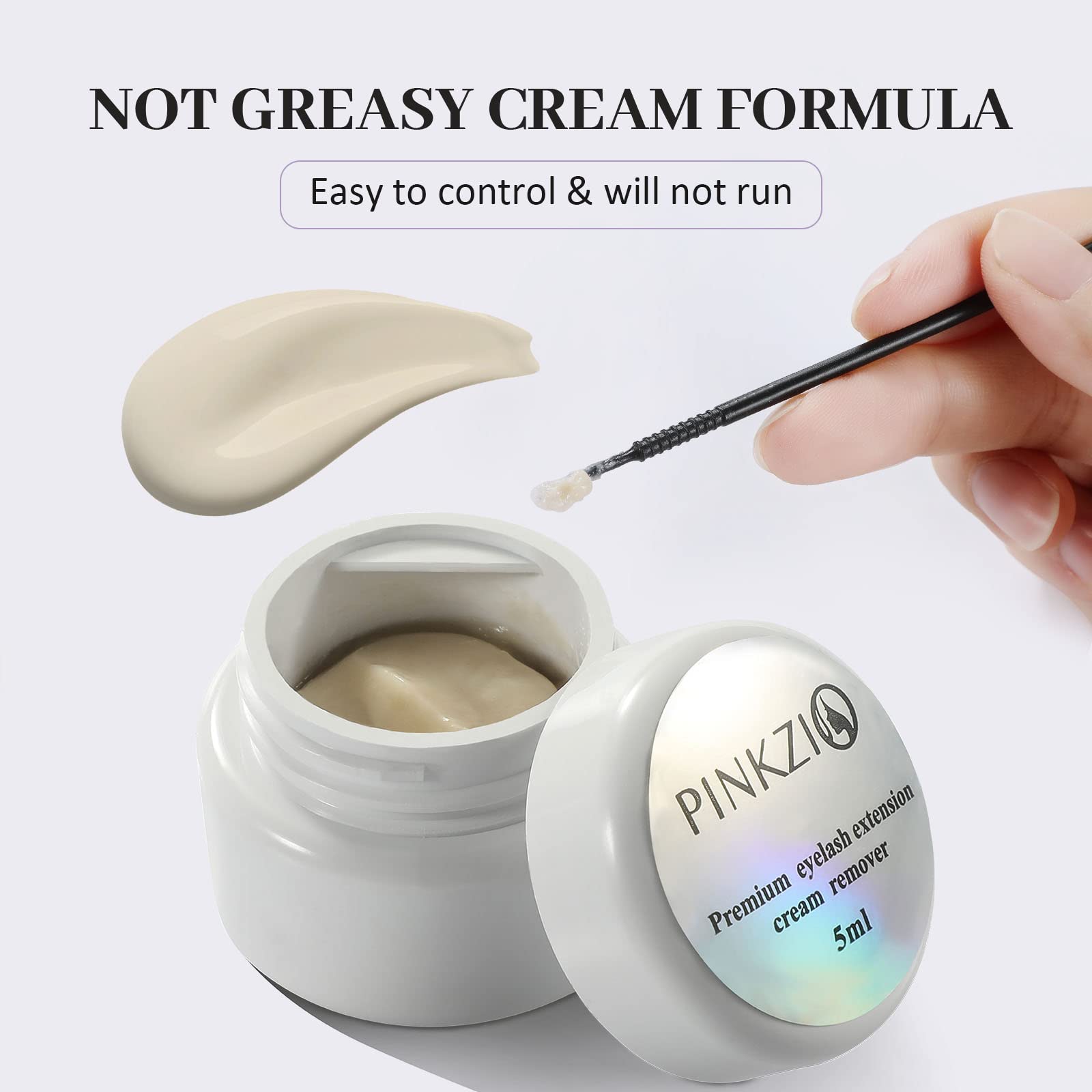 Eyelash Extension Glue Remover, PINKZIO Lash Extension Cream Remover For Eyelash Extension Glue, Fast Lash Adhesive Dissolution, Easy To Control, No Damage To Natural Lahes-5 ml, white