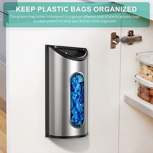 Plastic Bag Holder, Grocery Bag Holder, Wall Mount Grocery Bag Holder, Bag Organizer for Kitchen, Anti-Fingerprint Coating Stainless Steel Brushed