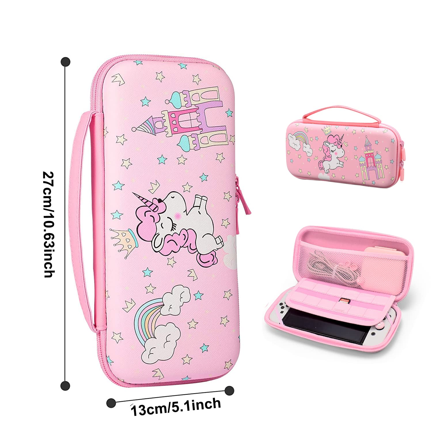 EMOZNY Switch OLED Case,Unicorn Switch Accessories for Girls,Cute Carrying Case for Nintendo Switch OLED Hard Shell Pink