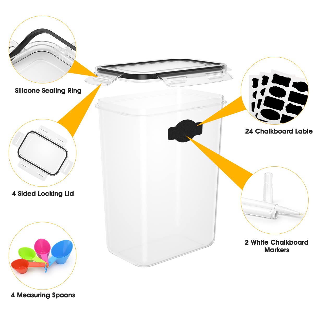 Eaietc Food Cereal Storage Containers Set 14 PCS(771.06 OZ) Airtight Food Storage Containers with Durable Lids Kitchen Pantry Organization Ideal for Cereal & Snacks -Labels & Spoon Set & Markers
