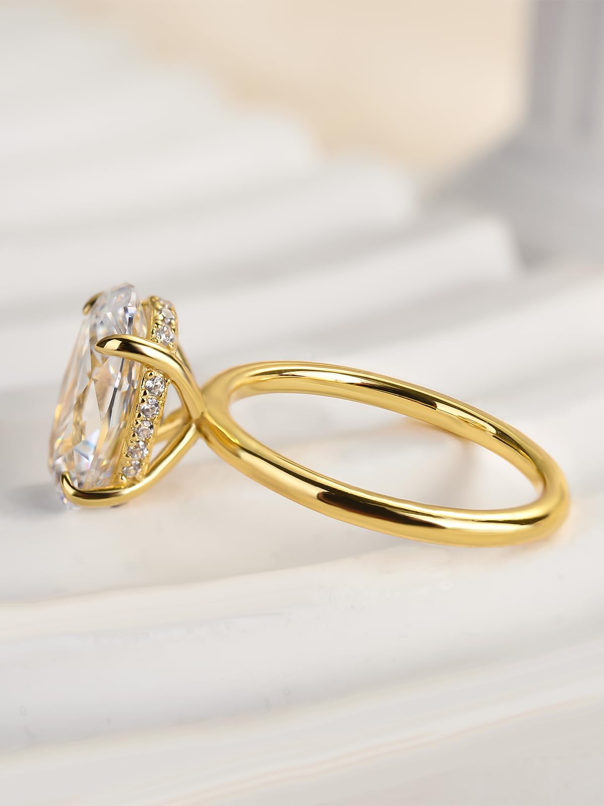 Effinny 3.5 Carat Elongated Oval Cut Engagement Ring Yellow Gold Plated 925 Sterling Silver Simulated Diamond Promise Ring(Yellow Gold, 6.5)
