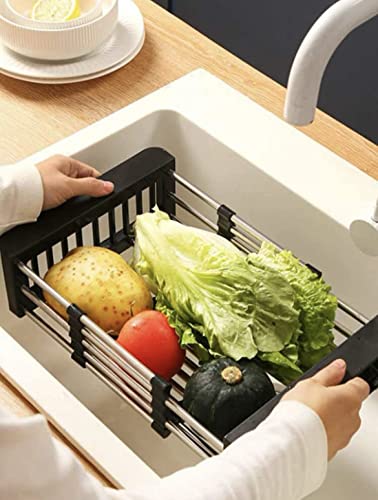 Expandable Kitchen Sink Dish Drainer,Retractable Kitchen Sink Organizer,Stainless Steel Dish Rack Home Foldable Multifunction Expandable Hanging Drainer Drying with Board Divider Drain Adjustable