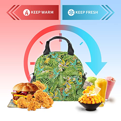 Yrindyiz Tropical Parrot Lunch Box, Reusable Palm Leaf Lunch Bag Thermal Lunch Box with Adjustable Shoulder Strap Tote Bag for Boys Girls Women Men