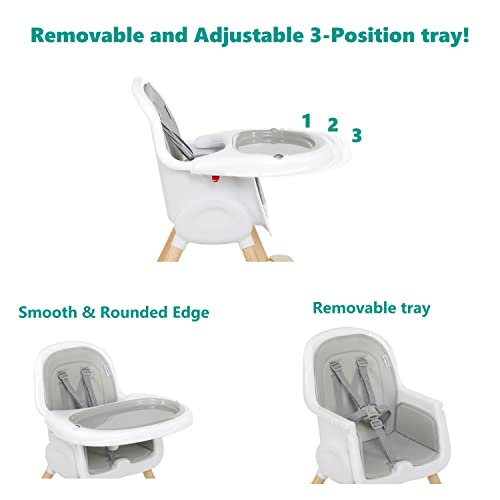 Dream on Me Lulu 2-in-1 Convertible Highchair in Light Grey | Compact High Chair | Lightweight | Portable