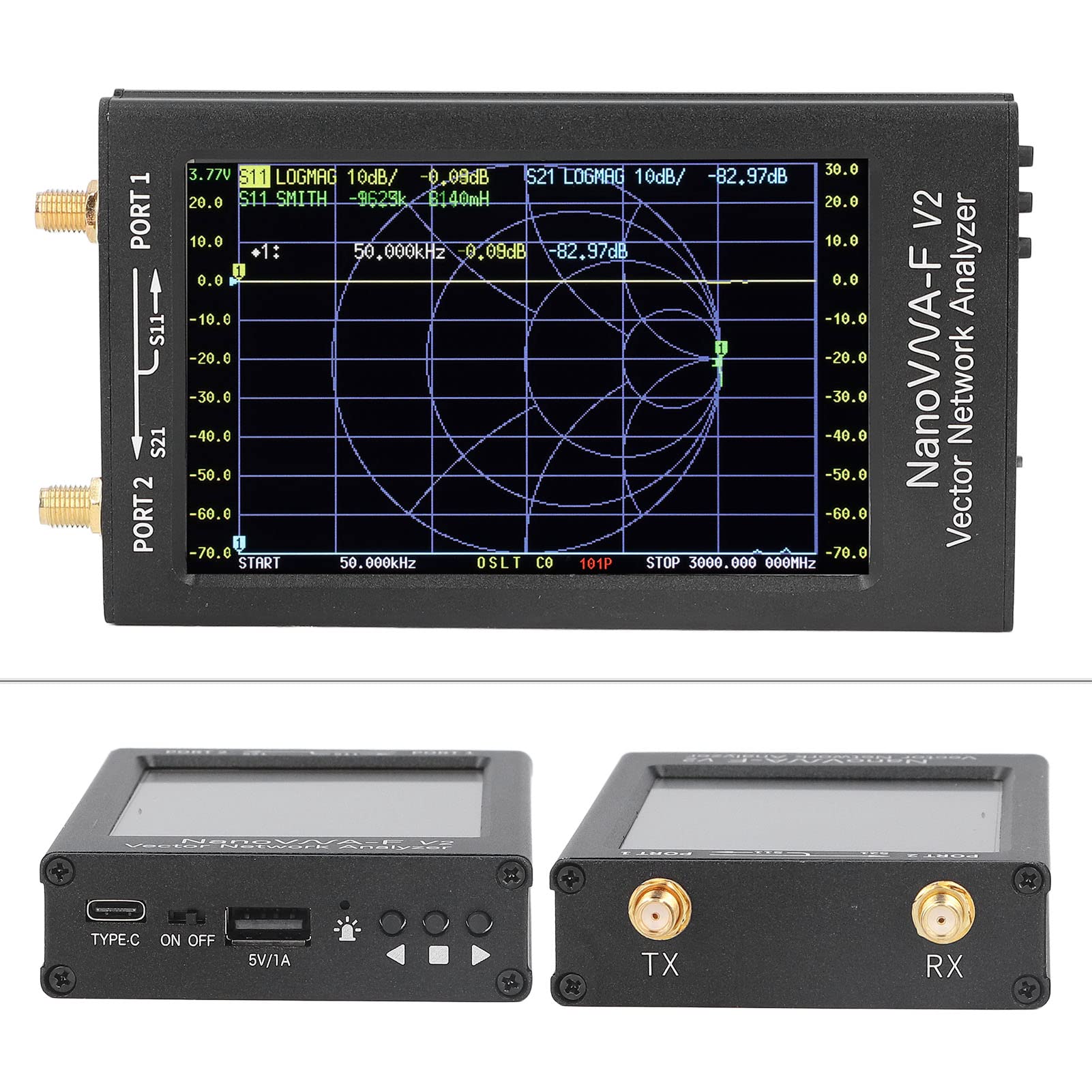 HF VHF UHF Antenna Analyzer, SMA RF Interface Full Touch Screen Vector Network Analyzer with Aluminum Case for Short Wave