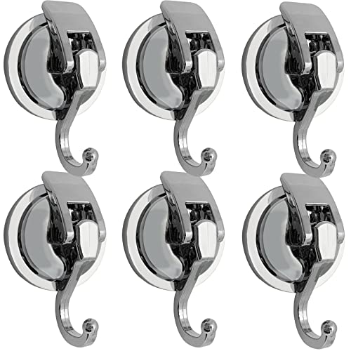 YSSILADI Suction Cup Hooks Heavy Duty Vacuum Suction Shower Hooks Glass Suction Cup Hooks Bathroom Robe Hooks Reusable, No Hole Punched, for Garland Decoration (Silver, 6 Pack)
