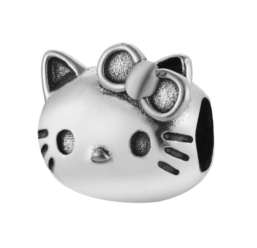 Cute Cartoon Characters 925 Sterling Silver Charm Bead For Pandora & Similar Charm Bracelets or Necklaces (Kitty)