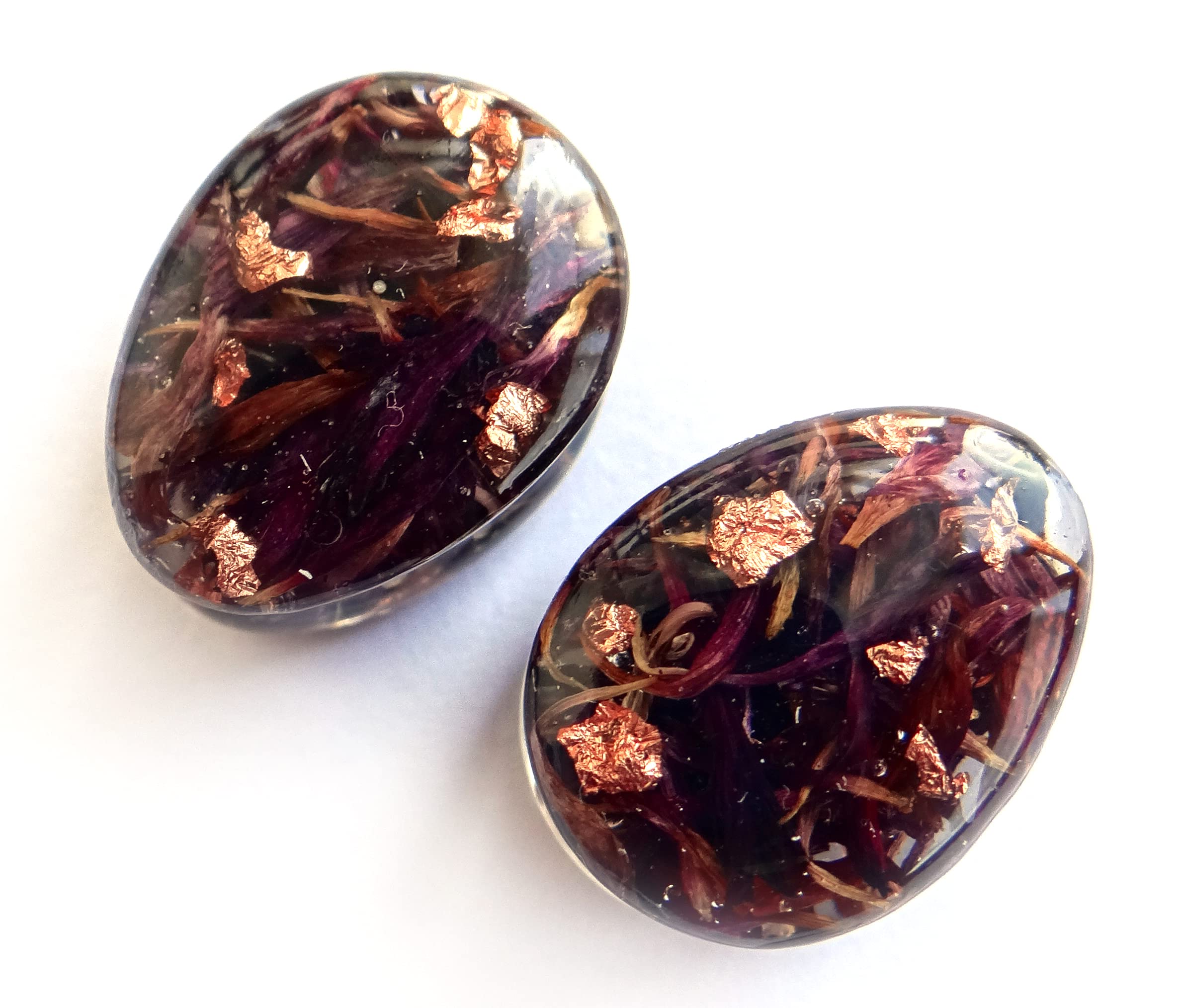 ETERNIADA Teardrop Ear gauges and Plugs Black Cornflower Plugs for Women for Men Drop Tunnels gauges with Flowers and Rose Gold Flakes (22mm / 7/8" / Pair)