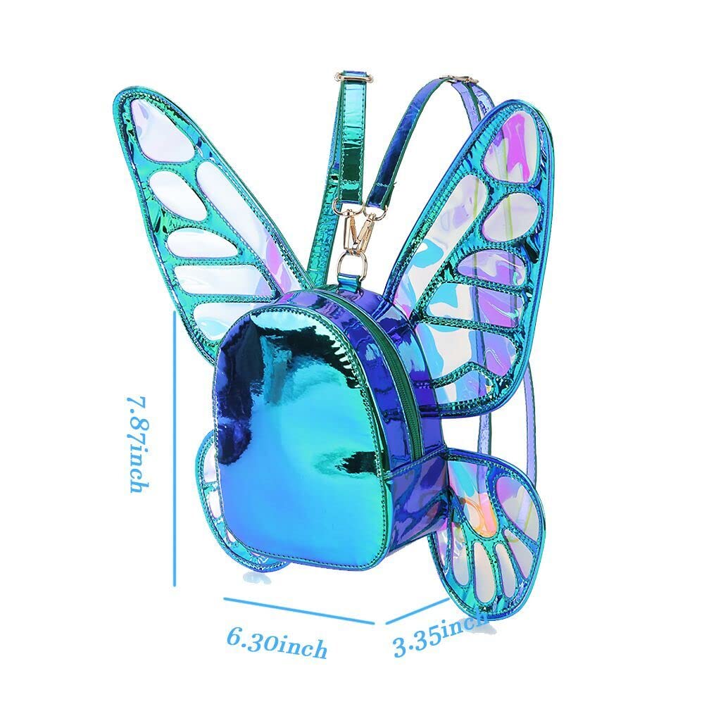 ENJOININ Women's Laser Holographic Backpack Butterfly Angel Wings Casual Daypack Shoulder Bag