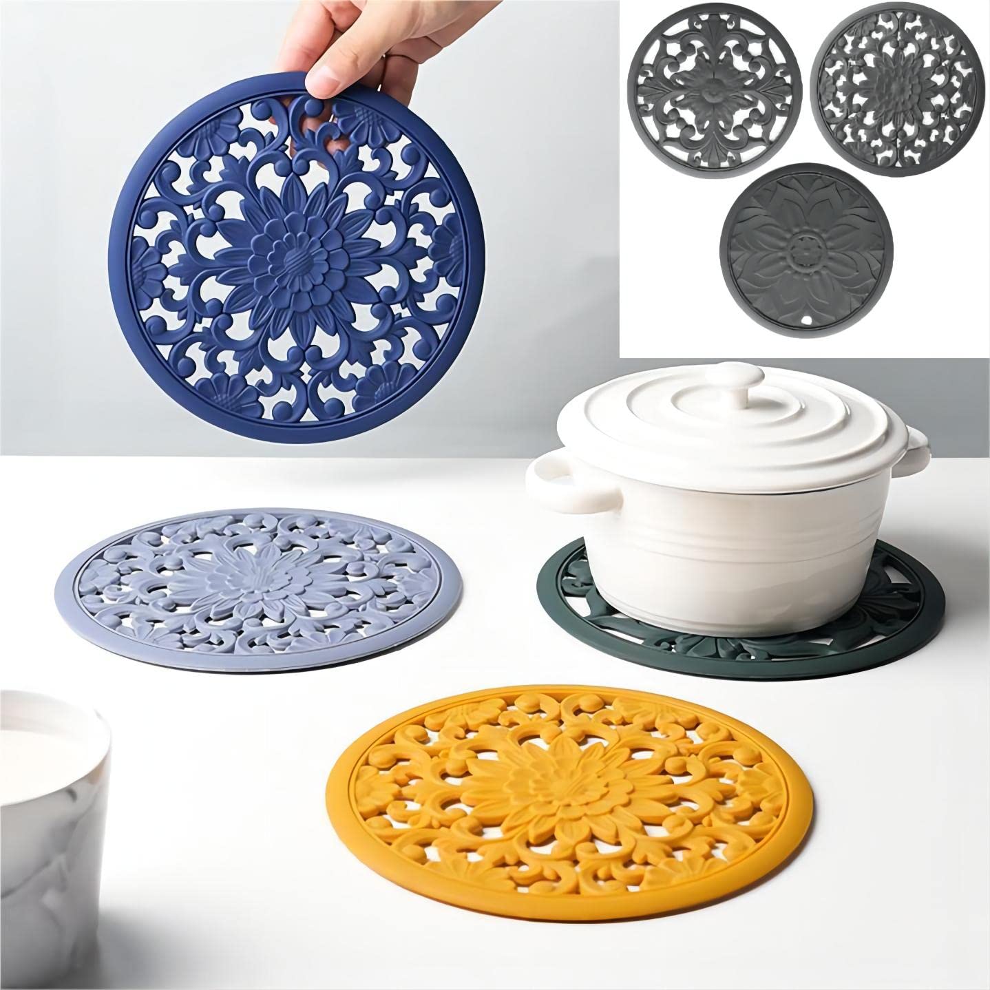IFFMYJB Silicone Trivets Mats for Hot Pots & Pans & Dishes, Versatile Hot Pad for Kitchen, Multipurpose Heat Resistant Mat for Kitchen Counter, Durable & Flexible Round Silicone Pot Holder Set 3 Black