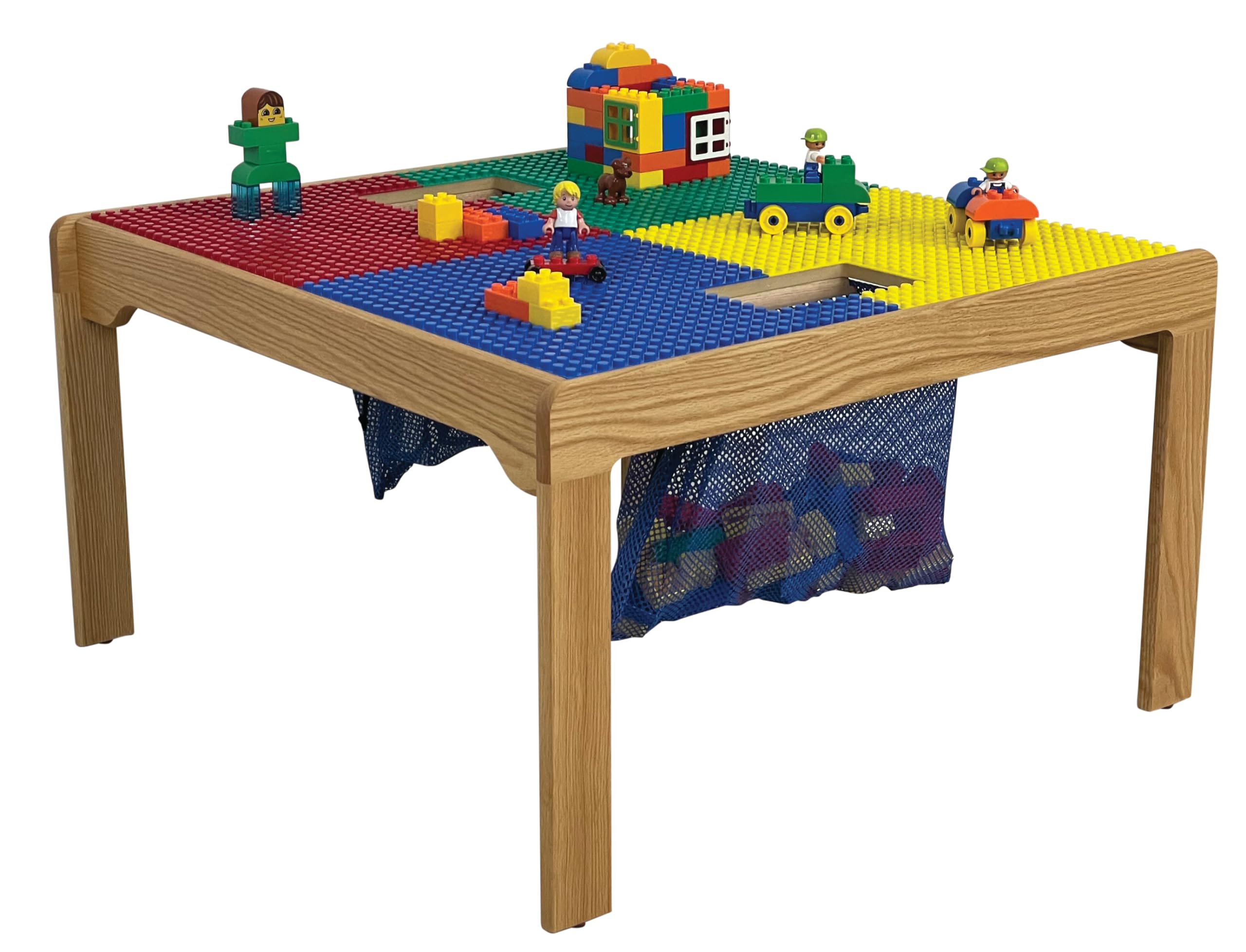 Fun Builder Table-Compatible with DUPLO® Brand Blocks, with 2 Mesh Nets-32" x 32", Premium Series-Made in USA-Frames Full Assembled-Solid Wood Legs and Frame, Ages 5 and Younger