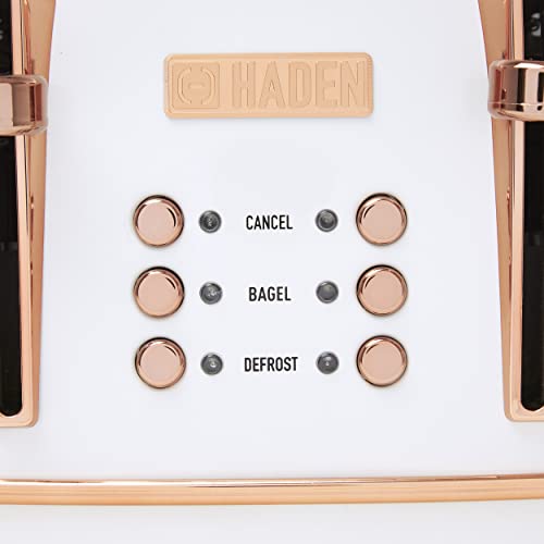 HADEN Heritage Stainless Steel Bread Toaster - 4-Slice Wide Slot Toaster with Button Settings, Removable Crumb Tray with Bagel and Defrost Settings - Ivory and Copper