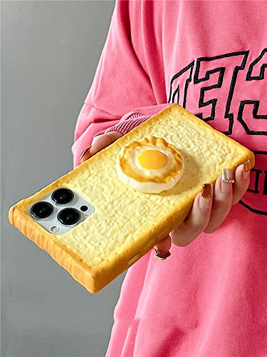 JIATAY Case for iPhone 14 Plus Case Silicone Cute, Camera Lens Protector Design Kawaii Cartoon 3D Vintage Thick Case Protective Cover with Stand (Fried Egg, iPhone 14 Plus)