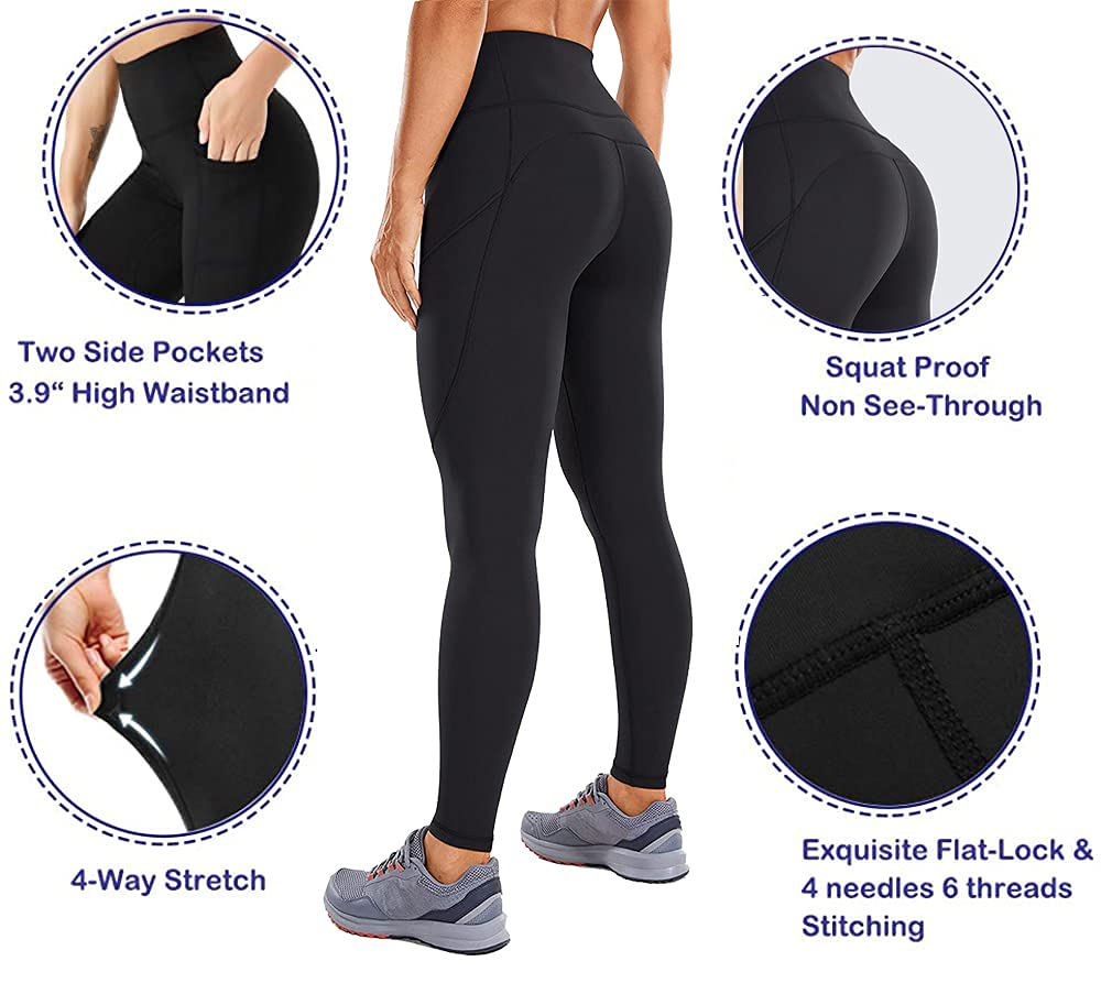 ENEESSI Women's Essential High Waisted Yoga Pants Active Ankle Legging Naked Feeling Workout Leggings with Pockets Black Large
