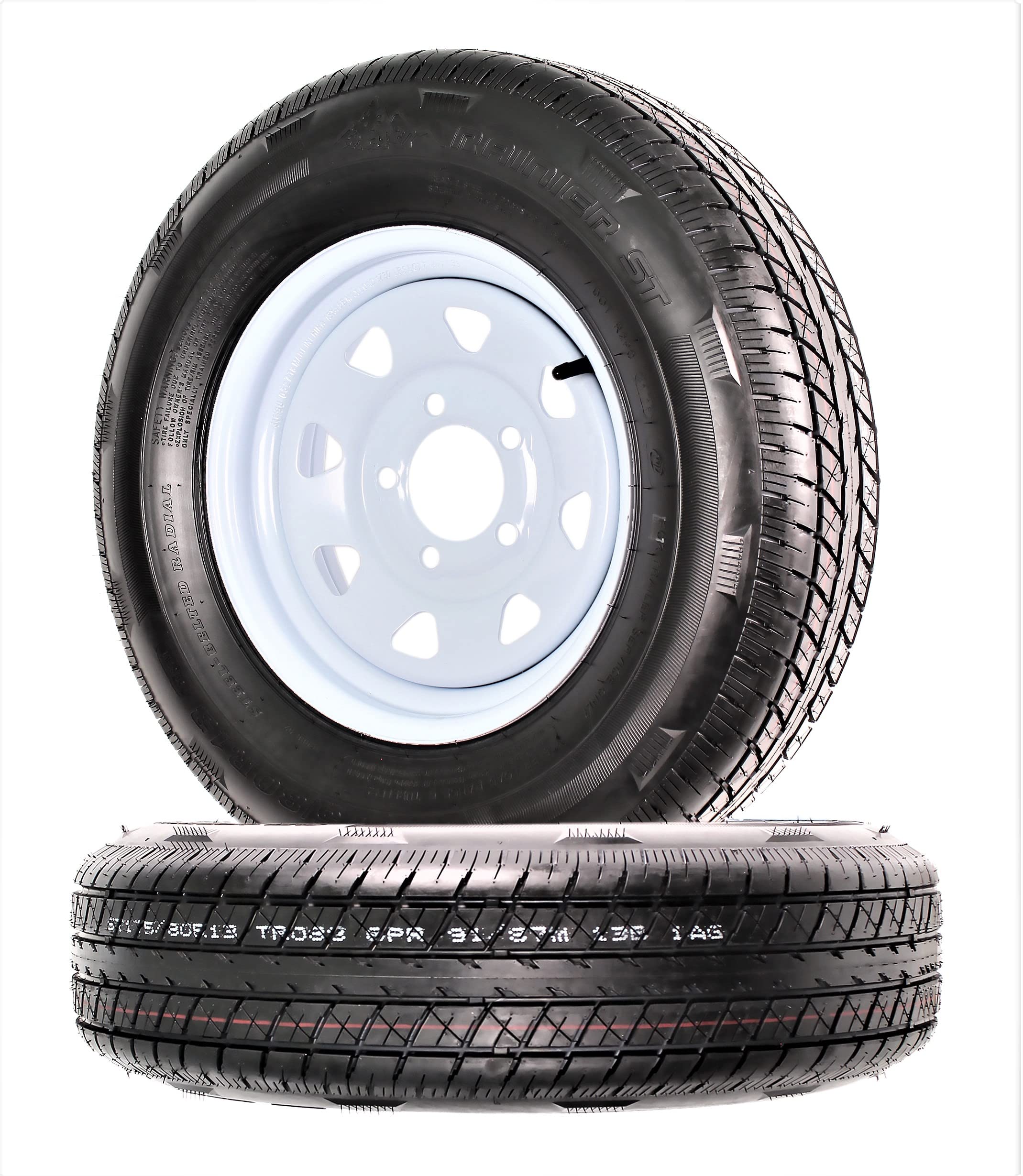 eCustomrim 2-Pack Radial Trailer Tire On Rim ST175/80R13 13 in. LRC 5 Lug White Spoke Wheel - 6 Year Warranty w/Free Roadside