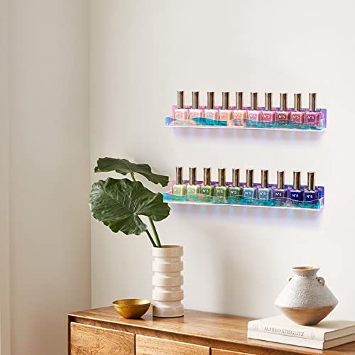 HBlife 15 Inches Nail Polish Display Rack Wall Mounted Shelf, 6 Pack Clear Rainbow Acrylic Nail Polish Organizer for Nail Techs