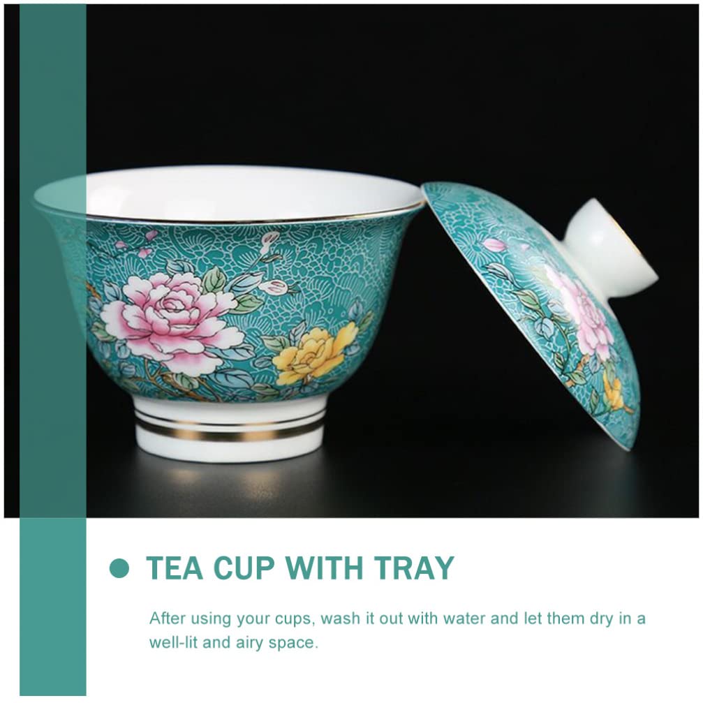 FOMIYES Chinese Porcelain Teacups Gaiwan Poney Flower Tureen Tradition Sancai Cover Bowl Lip Cup Saucer Tea Set Loose Tea Blooming