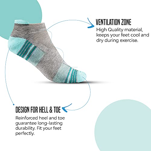 ethentic Womens Low Cut Performance Heel Tab Cushioned Athletic Socks (8 Pairs) (Large)