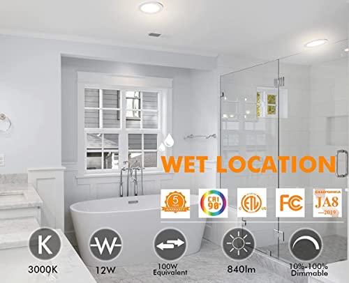 CLOUDY BAY 7.5 inch LED Ceiling Light,12W 840lm,5000K Day Light,LED Flush Mount,White Finish,Wet Location