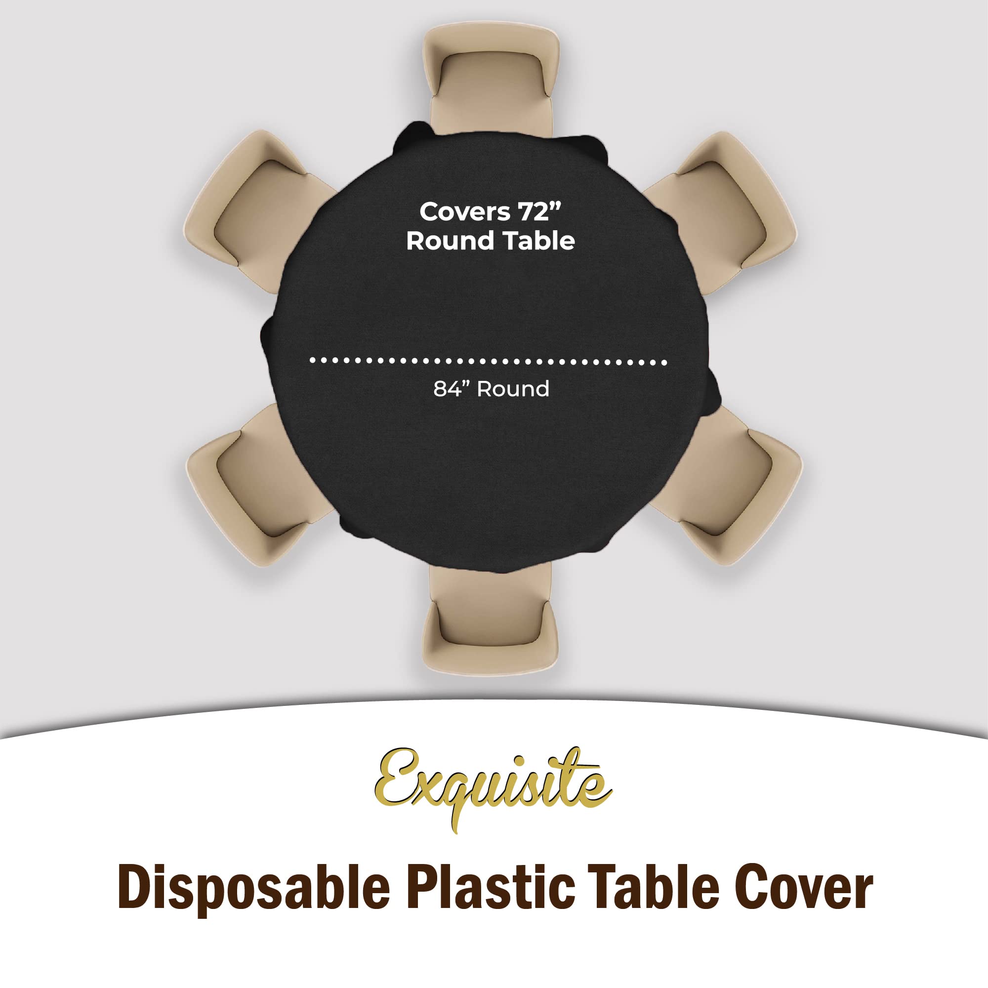 Exquisite 12-Pack Premium Plastic Tablecloth 84in. Round Table Cover - Black