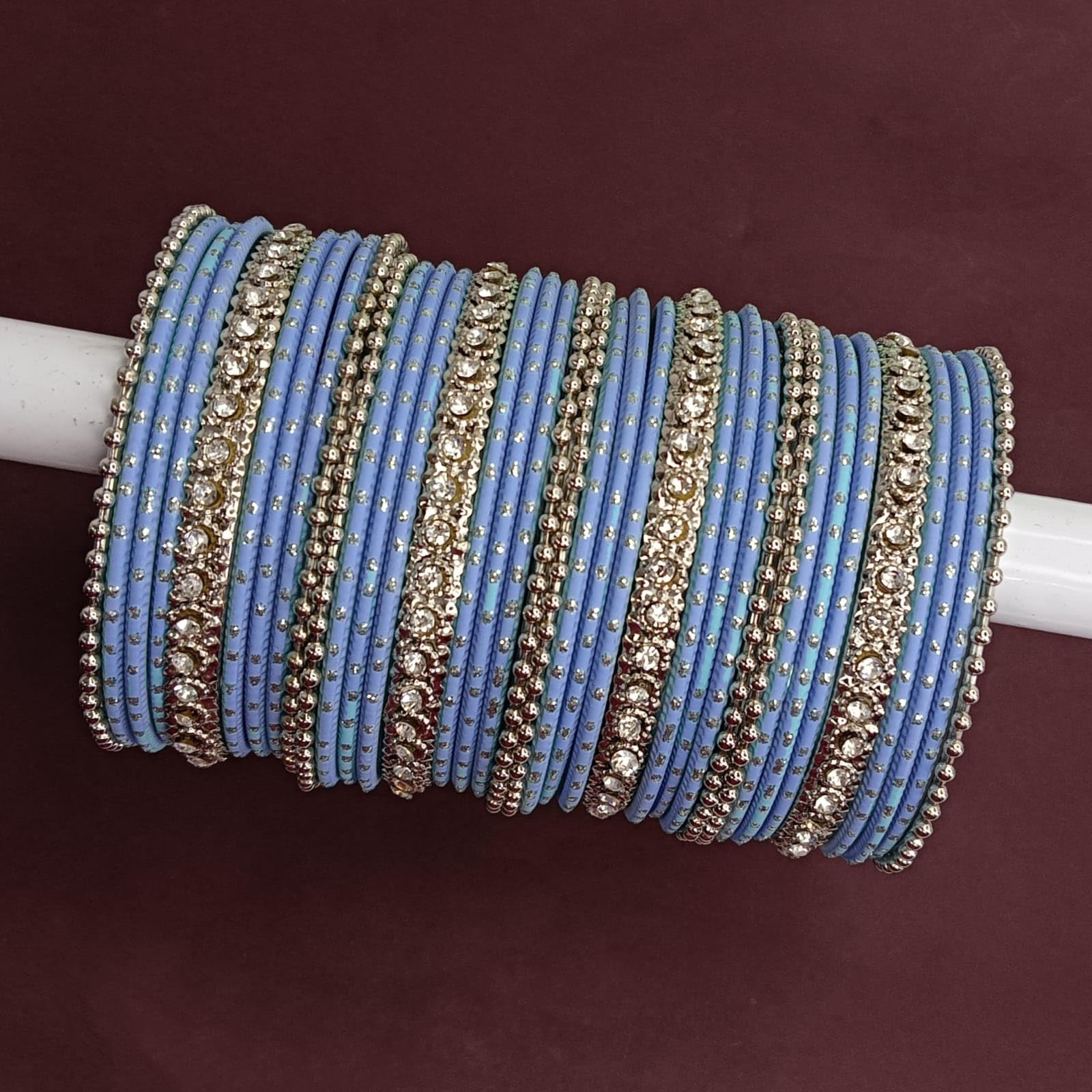 Efulgenz Indian Bangle Set Rhinestone Crystal Boho Oxidized Bracelet Metal Bangle Set Jewelry for Women (36 Pcs) Size-2.6, Blue