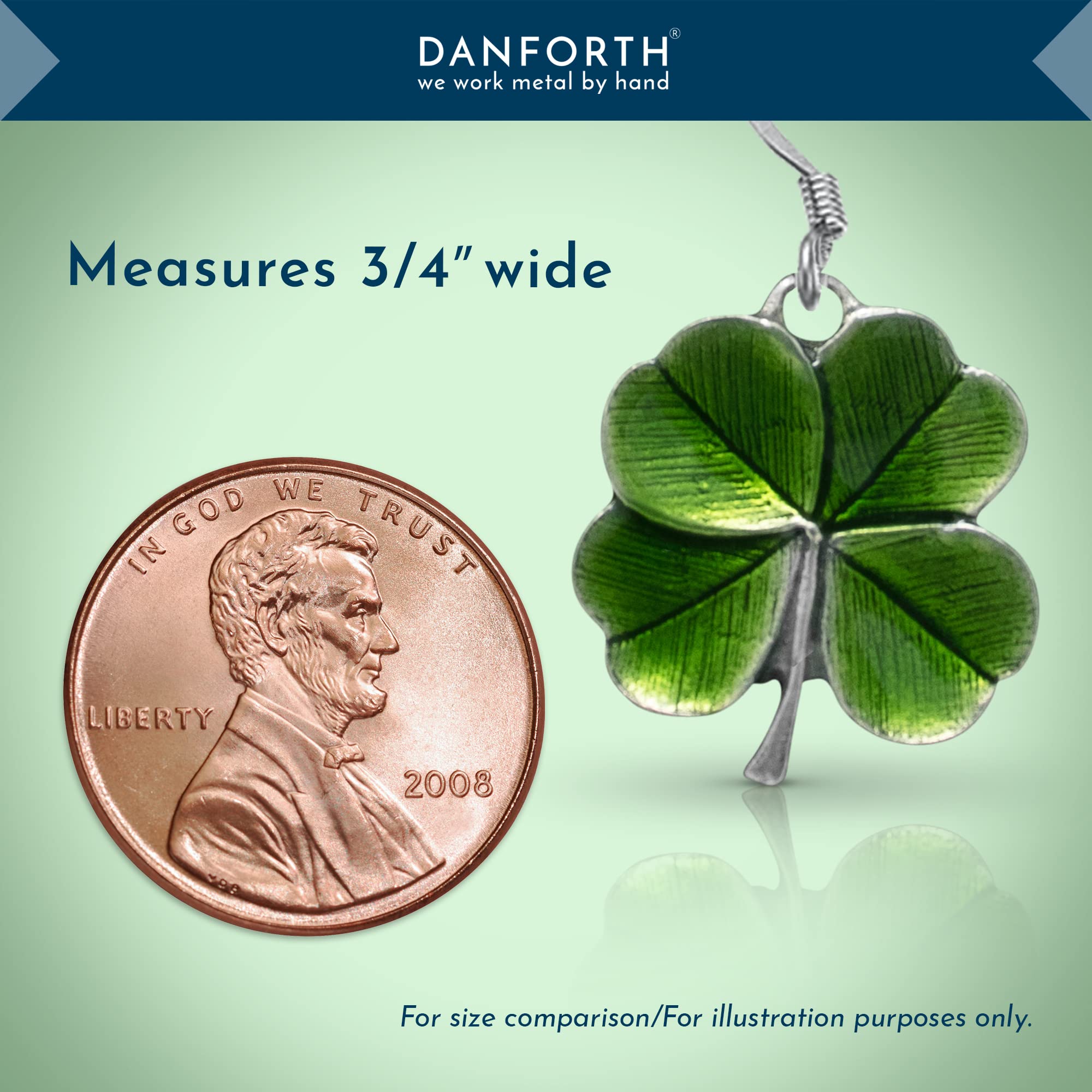 DANFORTH – Green Four Leaf Clover Earrings, Shamrock Dangle Earrings, Handcrafted Pewter 4 Leaf Clover Earrings For Women, ¾”, Made In USA