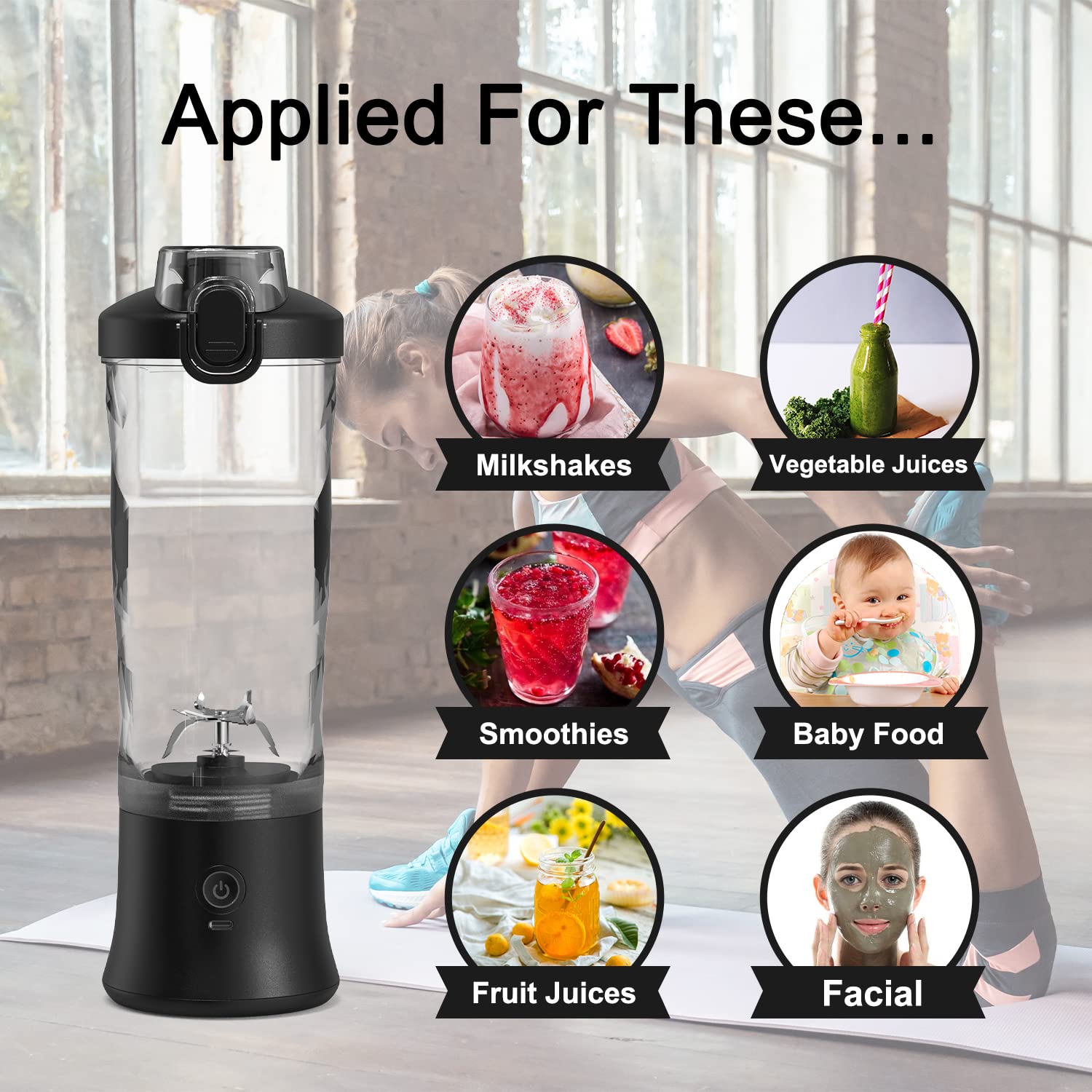 FOISONLEE Personal Blender, Portable mini blender,Electric Mini Juicer, Fresh Juice Bottle,600ML 20oz Large Capacity Smoothie Blending Cup.(Black)