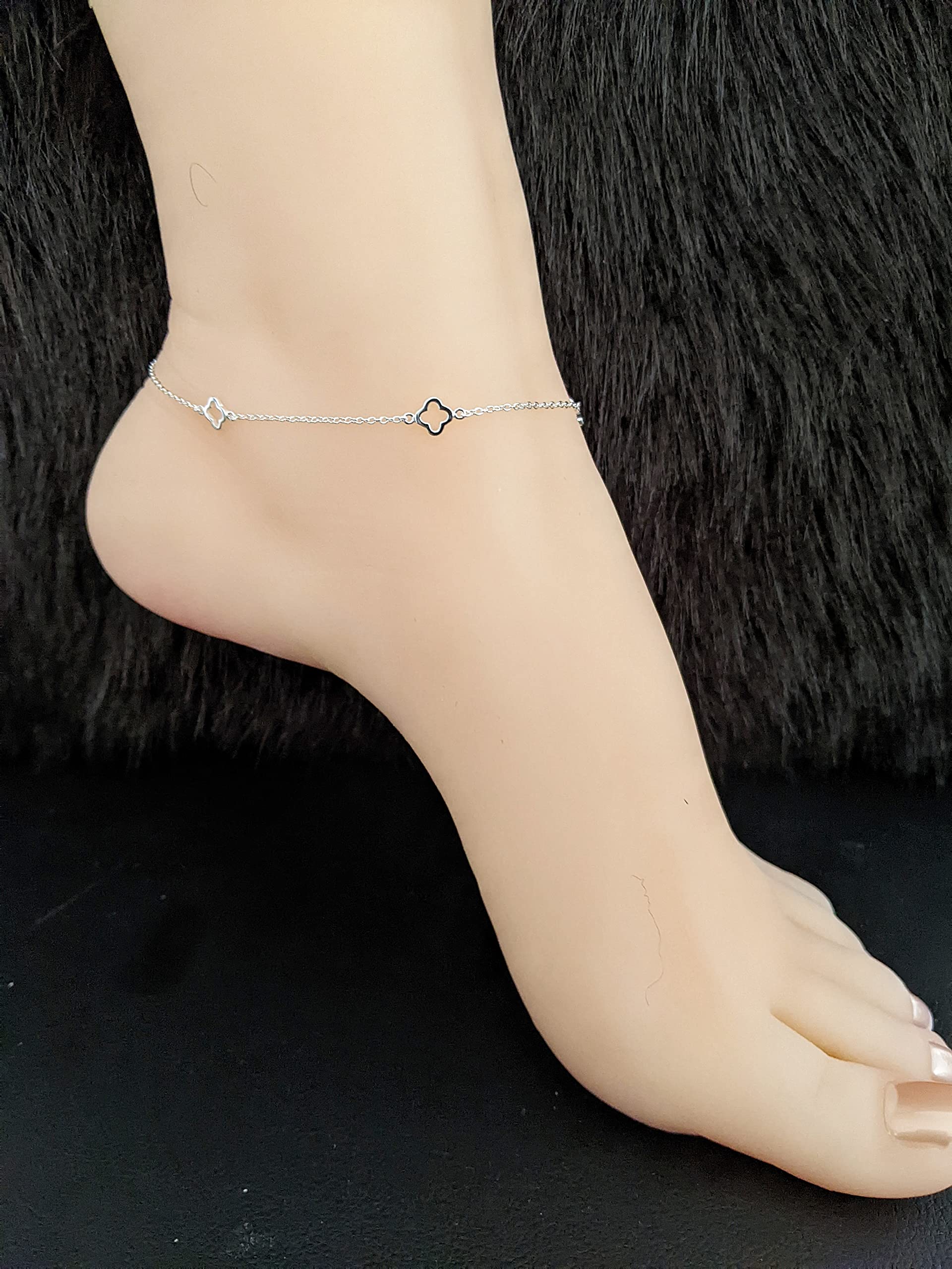 Clover Anklet Bracelet 925 Sterling Silver/Gift for Her/Summer Jewelry/Real Silver (Not Plated)