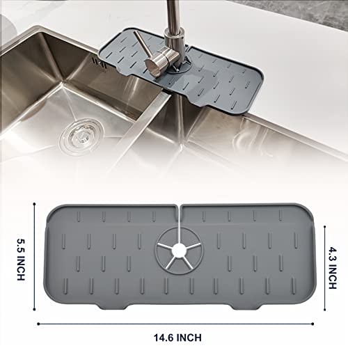 Kitchen Faucet Sink Splash Guard, Silicone Water Catcher Mat β Sink Draining Pad Behind Faucet, Grey Rubber Drying Mat for Kitchen & Bathroom Countertop Protect