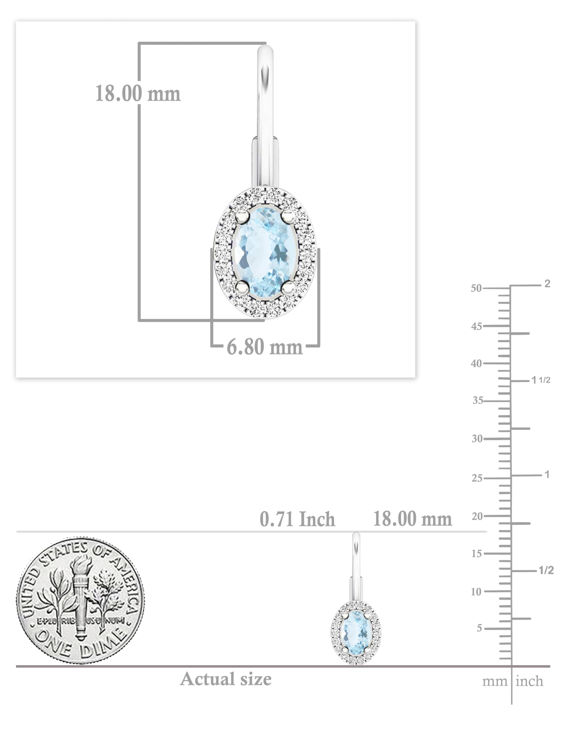 Dazzlingrock Collection 10K 6X4 MM Each Oval Cut Aquamarine & Round Cut Diamond Ladies Dangling Earrings, White Gold