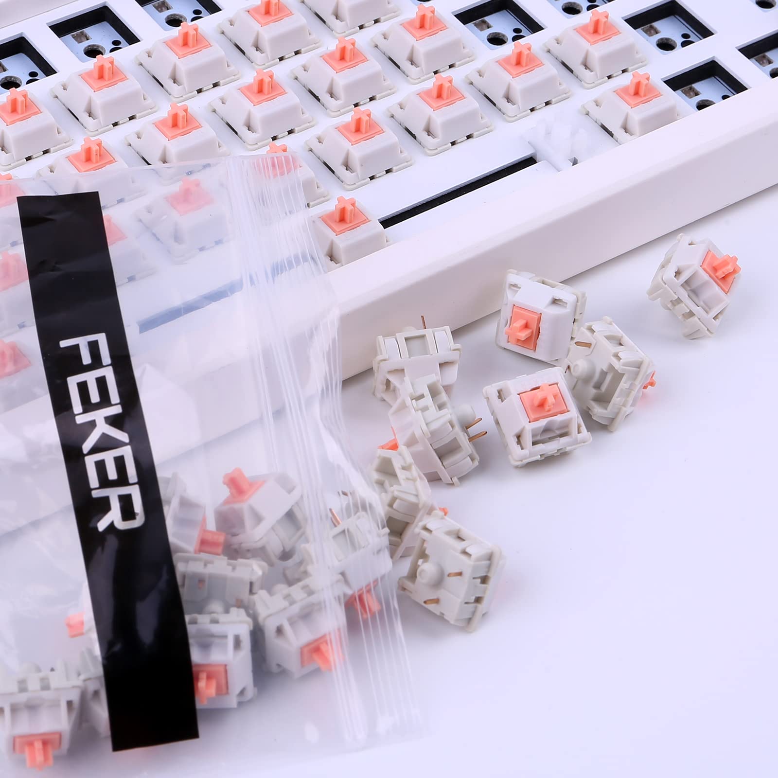 HELOIA Feker x Smoked Pink Switch for Mechanical Keyboard DIY - Linear Keyswitch 3 Pins 60gf for Mechanical Gaming Keyboards - Pre Lubed (45PCS, Smoked Pink Switch)
