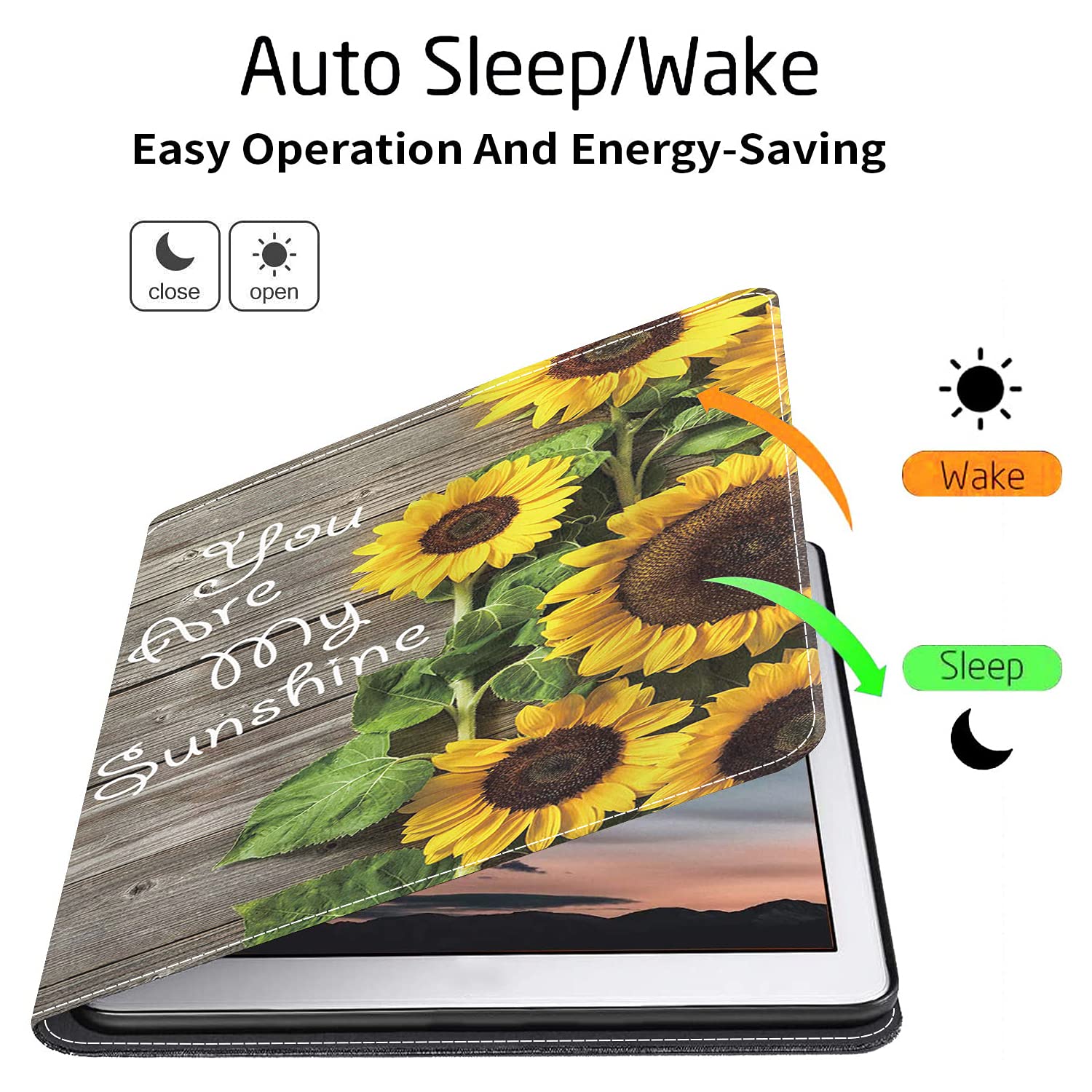 FVAENDHIO Case for Amazon Kindle Fire HD 8 & Fire HD 8 Plus Tablet (12th/10th Generation, 2022/2020 Release) - Premium PU Leather Cover with Auto Sleep Wake, You are My Sunshine, Sunflower