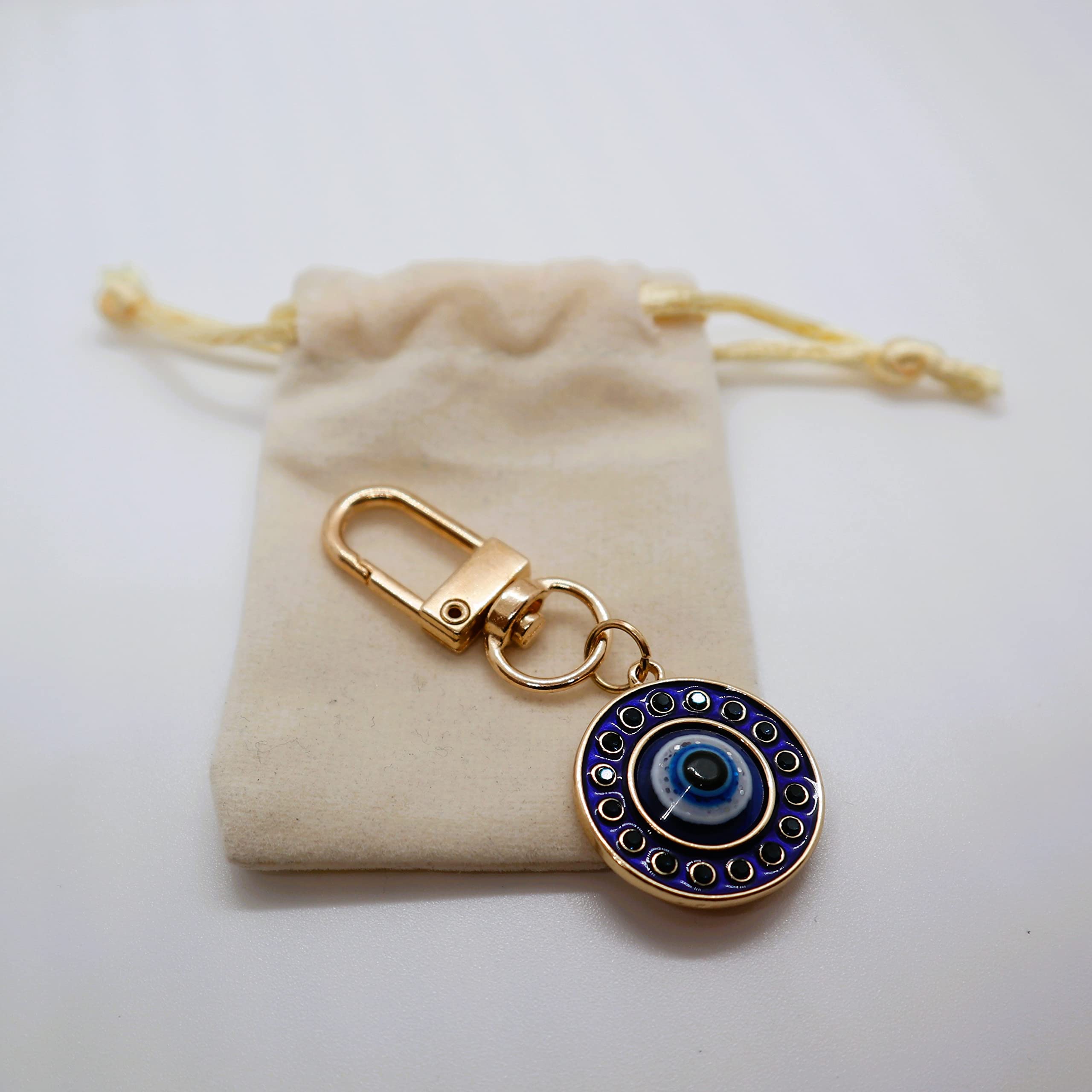 Cute Jewelry Evil Eye Keychain Good Luck Key Chain for Women Charms for Car Keys Holder (Blue)
