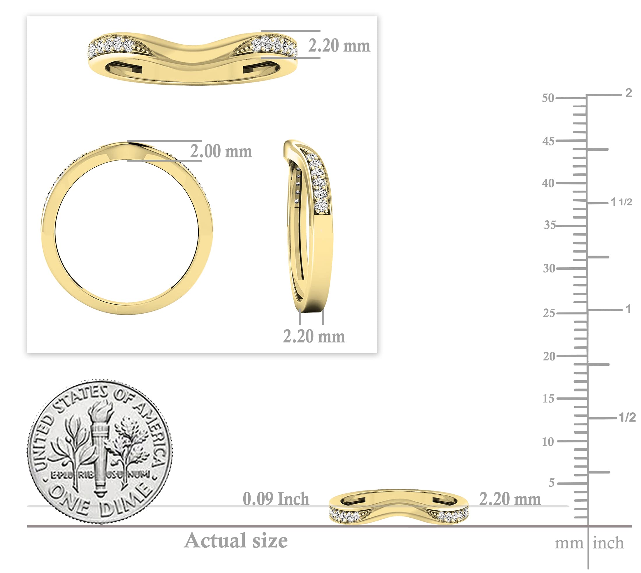 Dazzlingrock Collection 0.10 Carat (ctw) 14K Round Diamond Ladies Wedding Band Guard Ring 1/10 CT, Yellow Gold, Size 7.5
