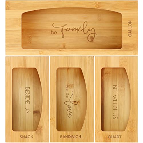 IOCREATIVE Ziplock Bag Storage Organizer - Food Baggie Holder for Kitchen Drawer - Sandwich, Snack, Quart & Gallon variety size bags - Compatible with Ziploc, Solimo, Glad, Hefty - Bamboo