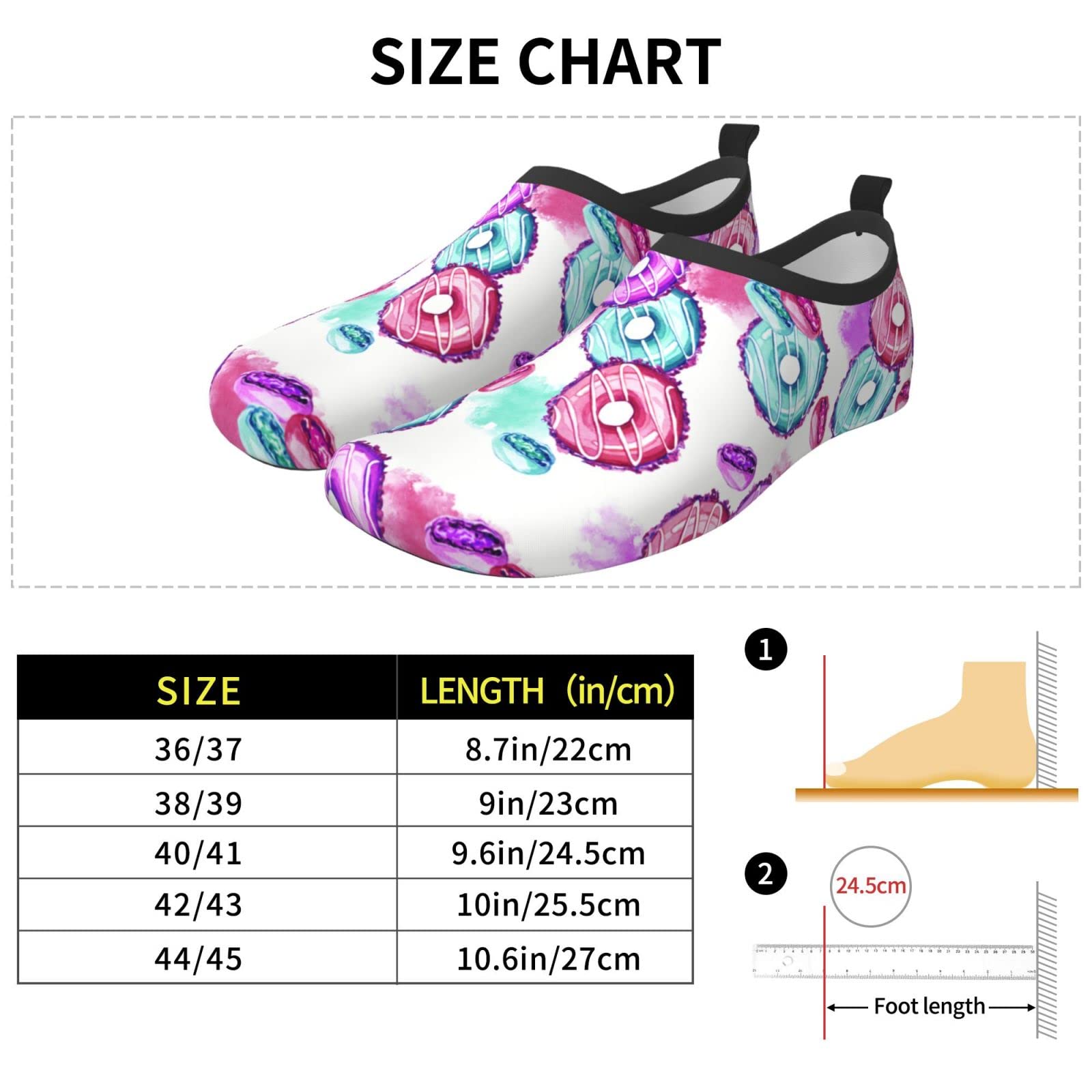 Donut Macarons Water Shoes for Men Women Aqua Socks Barefoot Quick-Dry Beach Swimming Shoes for Yoga Pool Exercise Swim Surf