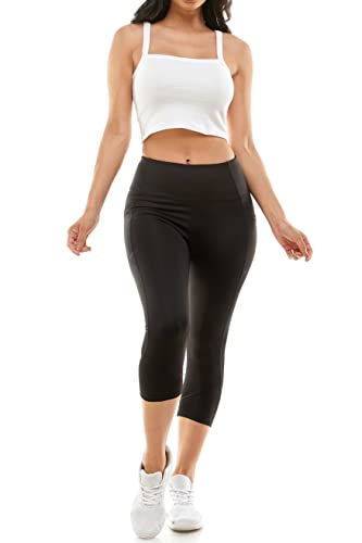 EttelLut - Women's Mesh Capri Leggings Pants with Side Pockets for Storage - Black Medium