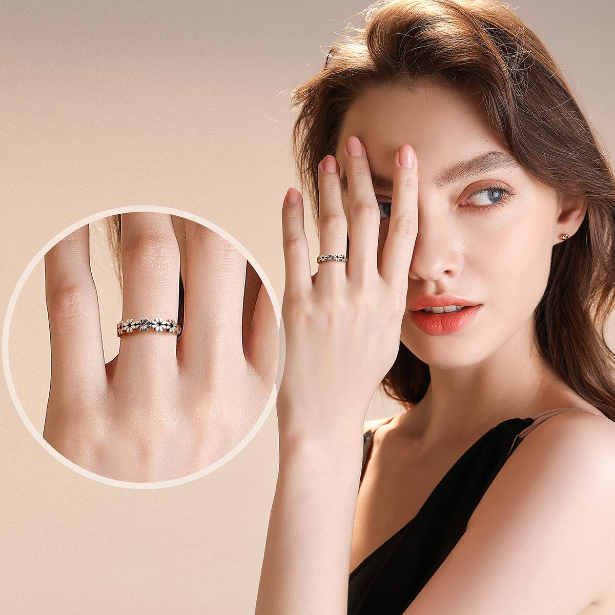 DAOCHONG 925 Sterling Silver Ring Daisy Flower Hawaiian I Love You Forever Tarnish Resistant Comfort Fit Wedding Band Ring 10
